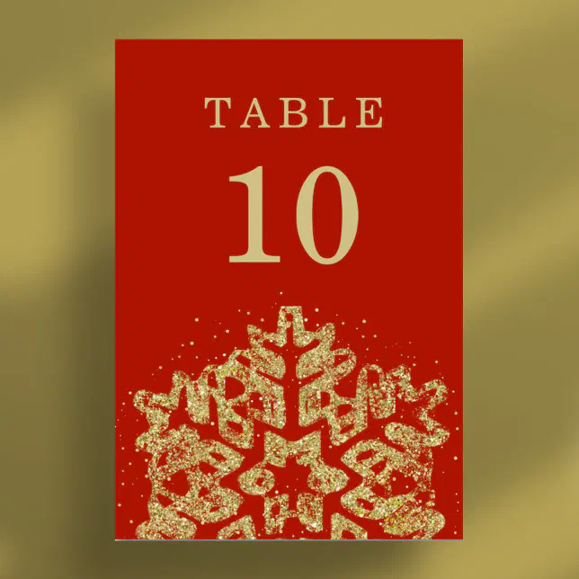 Simple Winter Christmas Holiday Wedding Gold Red Table Number | Zazzle