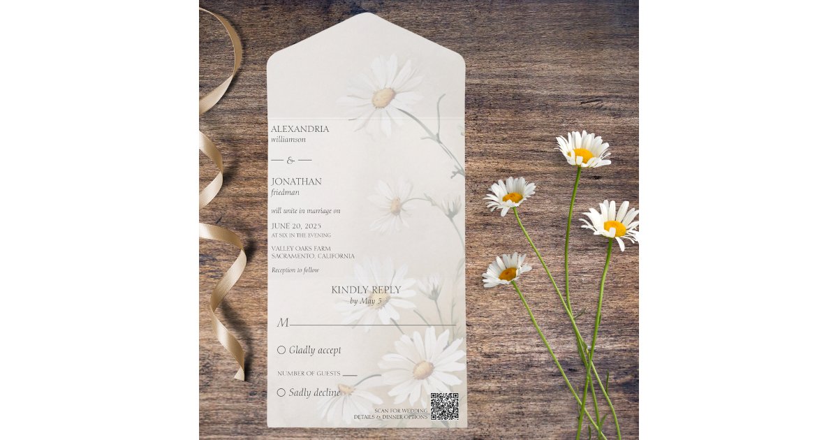 Simply Daisies QR Code All In One Invitation | Zazzle