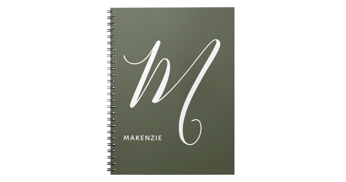 Simply Monogrammed Script Letter M Chive Green Notebook | Zazzle