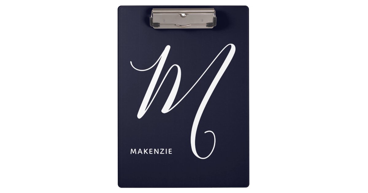 Simply Monogrammed Script Letter M Navy Blue Clipboard | Zazzle