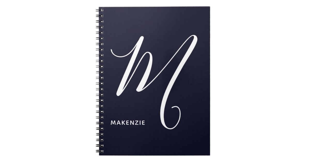 Simply Monogrammed Script Letter M Navy Blue Notebook | Zazzle