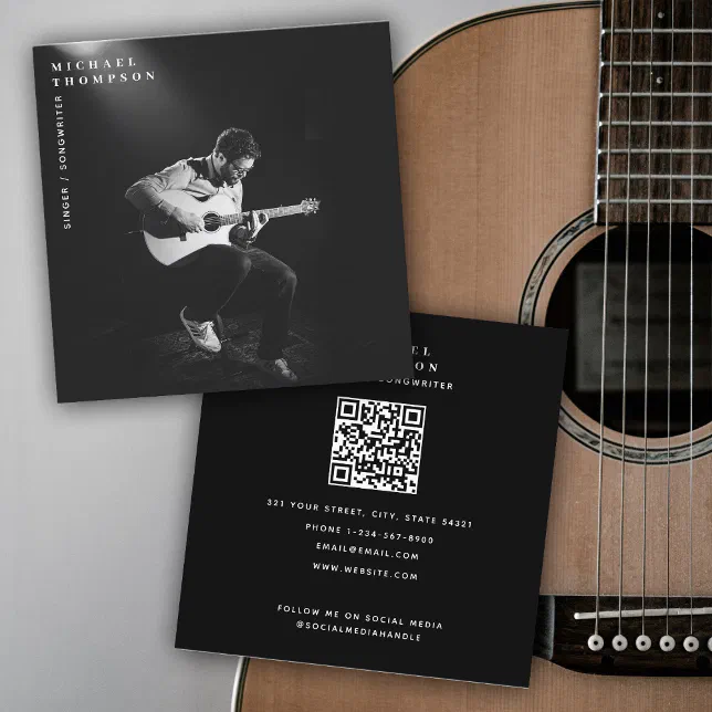 Singer Musician Artist Photo Performer QR Code Square Business Card ...