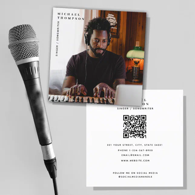 Singer Musician Photo Performer QR Code Square Business Card | Zazzle
