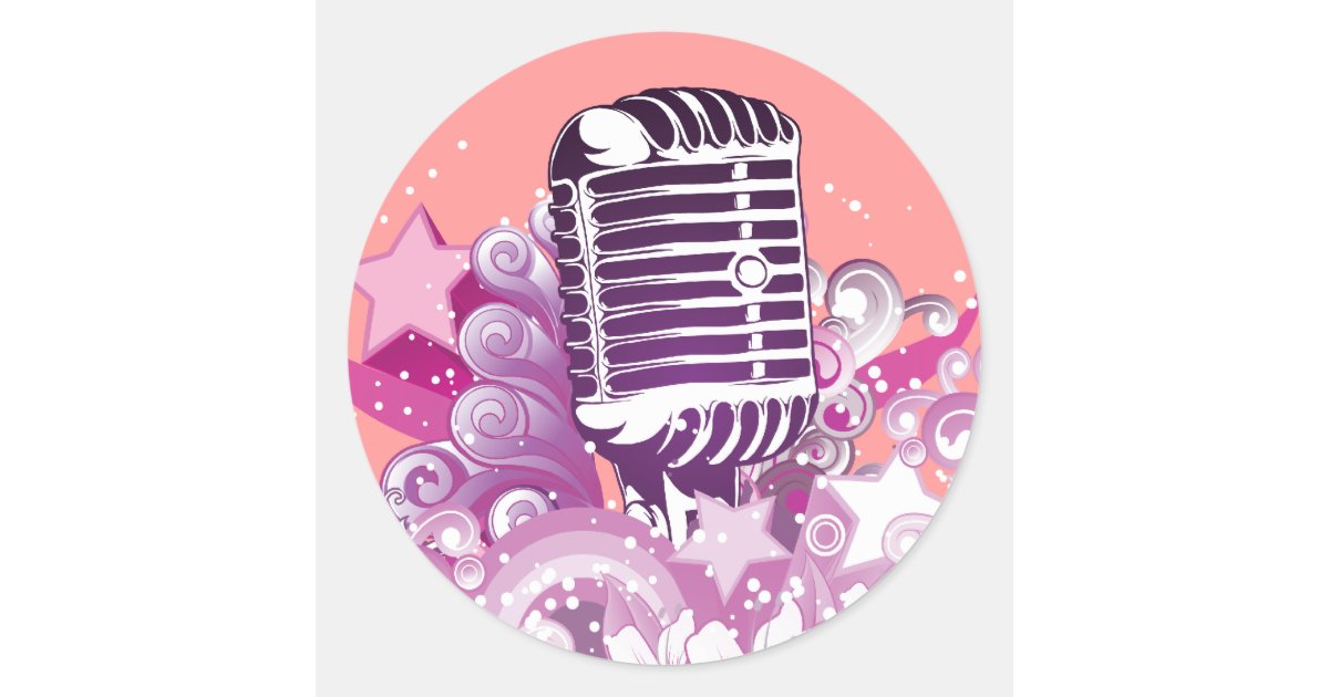 singing diva vintage microphone vector classic round sticker | Zazzle