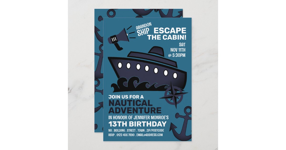 Sinking Ship Theme Escape Room, Birthday Party Invitation | Zazzle