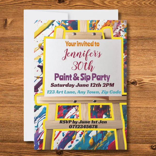 Sip and Paint party art painting arty celebration Invitation | Zazzle