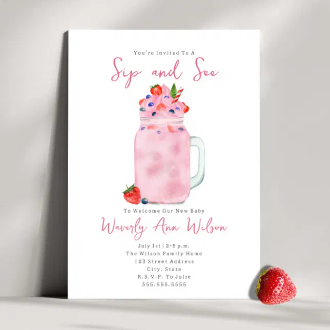 Sip and See Berry Smoothie Invitation | Zazzle
