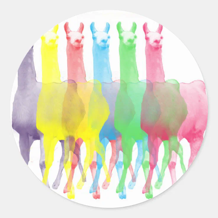six lamas in six llama colours classic round sticker | Zazzle