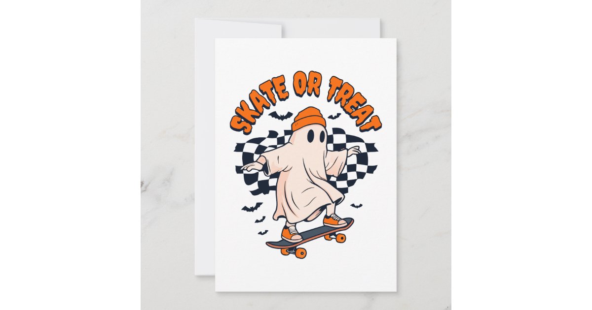 Skate or Treat Ghost Halloween Invitation | Zazzle