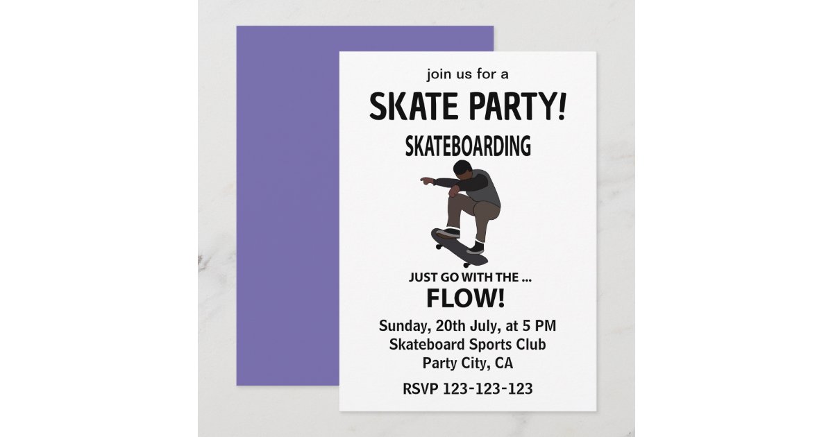Skateboarding Just Go With The Flow Skateboarder Invitation | Zazzle