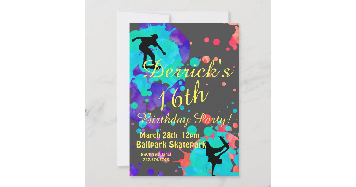 Skater Birthday Invitation | Zazzle