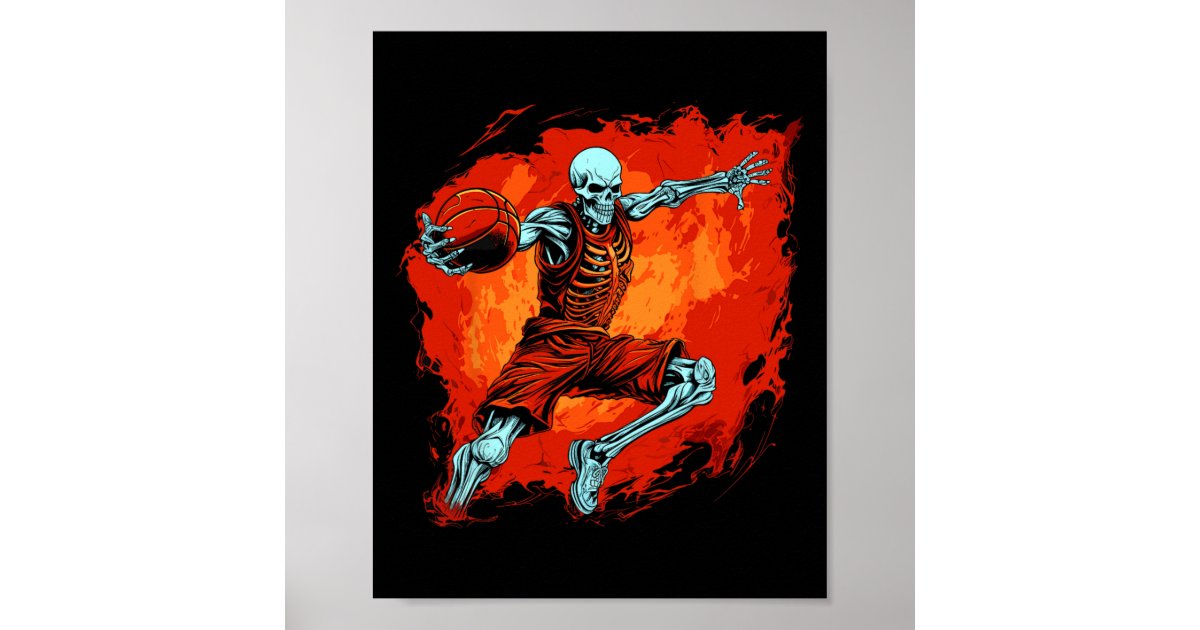 Skeleton Basketball Player Halloween Spooky Poster | Zazzle