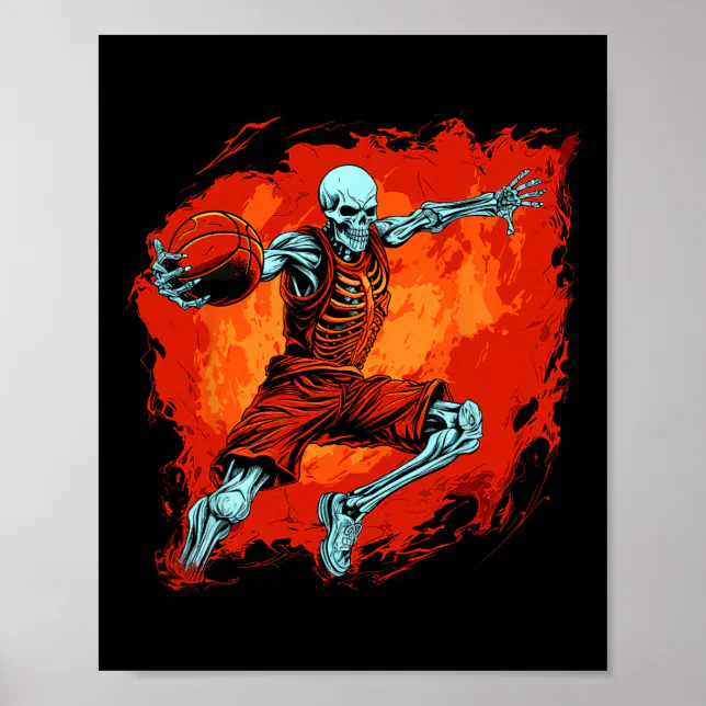 Skeleton Basketball Player Halloween Spooky Poster | Zazzle
