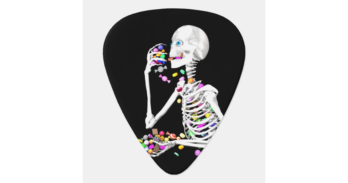 Skeleton Eating Halloween Candy Plectrum | Zazzle