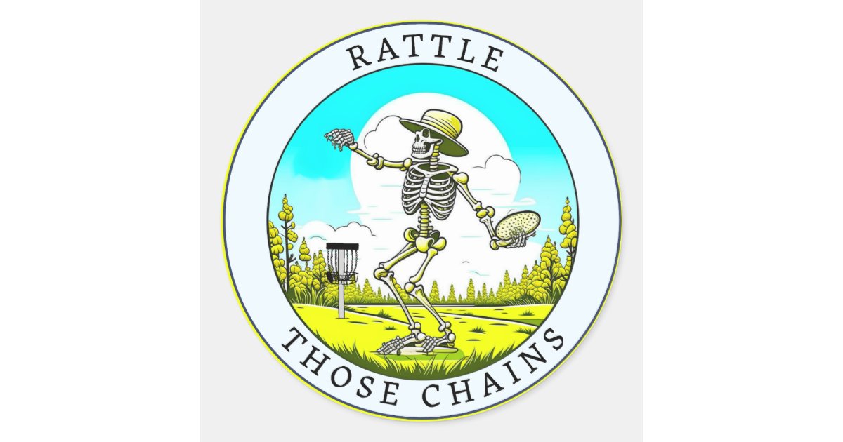 Skeleton Playing Disc Golf | Rattle those Chains Classic Round Sticker ...