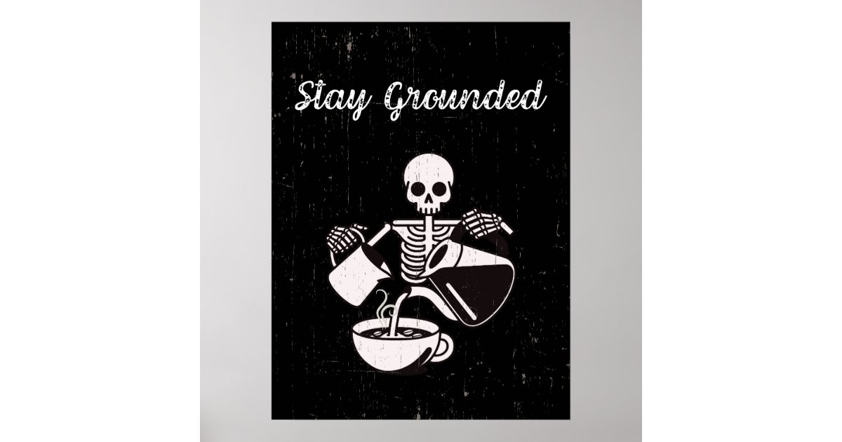 Skeleton with dripping coffee black vintage poster | Zazzle