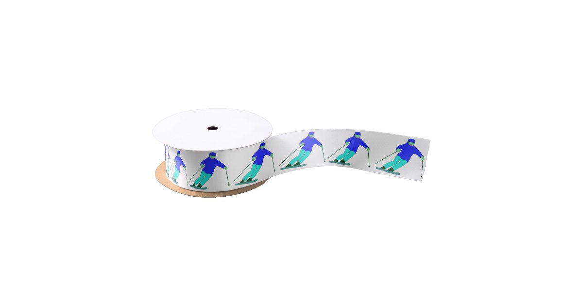 Skiers Downhill Skiing Satin Ribbon | Zazzle