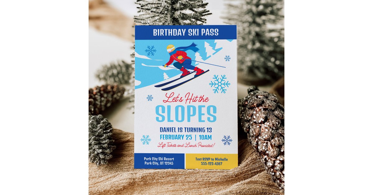 Skiing Birthday Invitation Let's Hit the Slopes | Zazzle