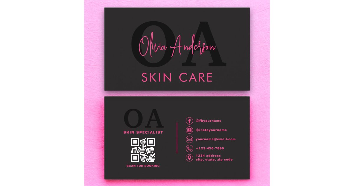 Skin Care QR Code Hot Pink Black Social Media Business Card | Zazzle
