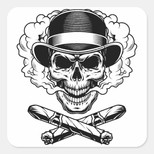 Skull Smoking Joint, Skull Smoking Weed Square Sticker | Zazzle.co.uk
