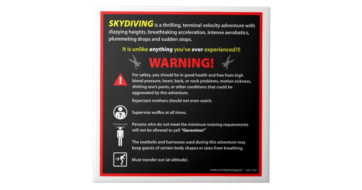 SKYDIVING Theme Park Warning Sign Tile | Zazzle
