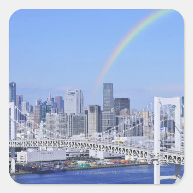 Skyline of Tokyo and Rainbow Bridge Square Sticker | Zazzle