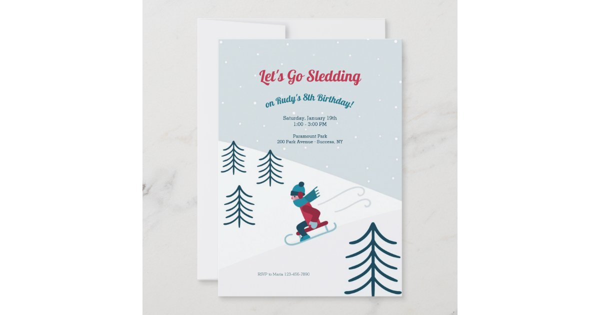 Sledding Birthday Party Invitation | Zazzle
