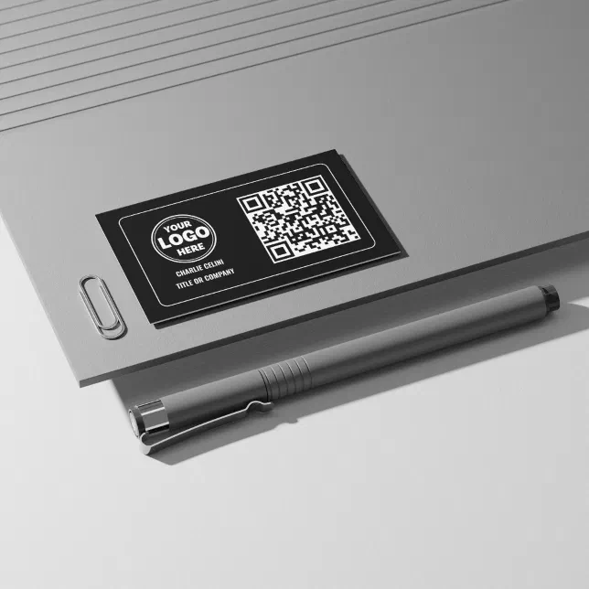 Sleek QR Code Business Logo: Black Modern Business Card | Zazzle