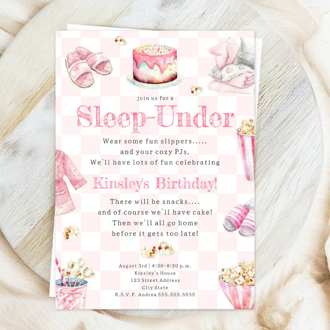 Sleep Under Snacks Party Girls Birthday Invitation | Zazzle