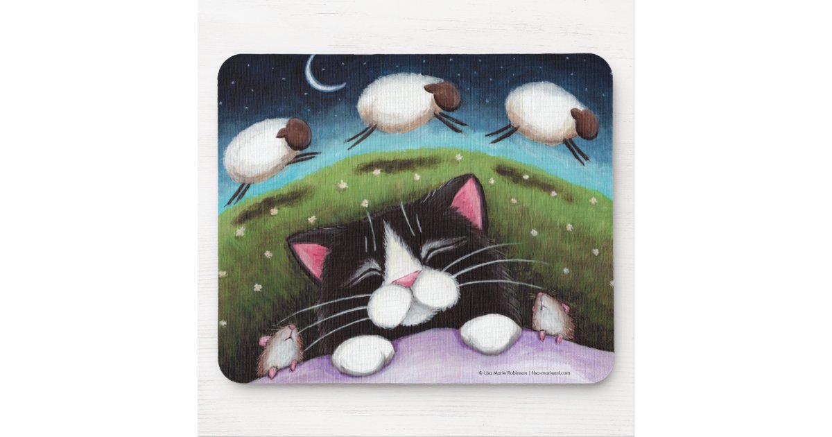 Sleeping Cat and Mice Dreaming of Sheep Mousepad | Zazzle Sleeping Cat and Mice Dreaming of Sheep Mousepad | Zazzle