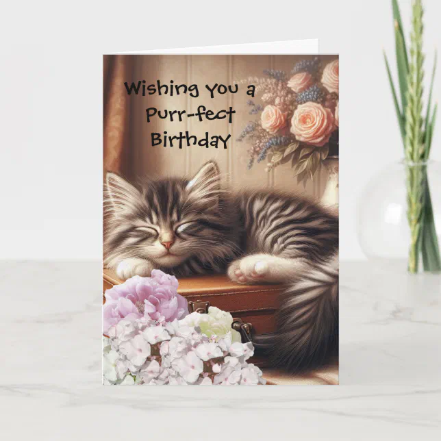 Sleepy Cat Birthday Card | Zazzle