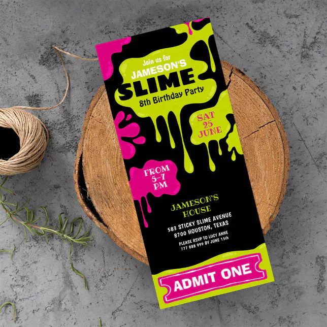 Slime birthday party ticket admit one invitation | Zazzle