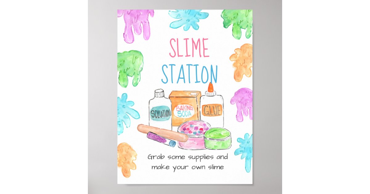 Slime kid birthday party slime station sign | Zazzle