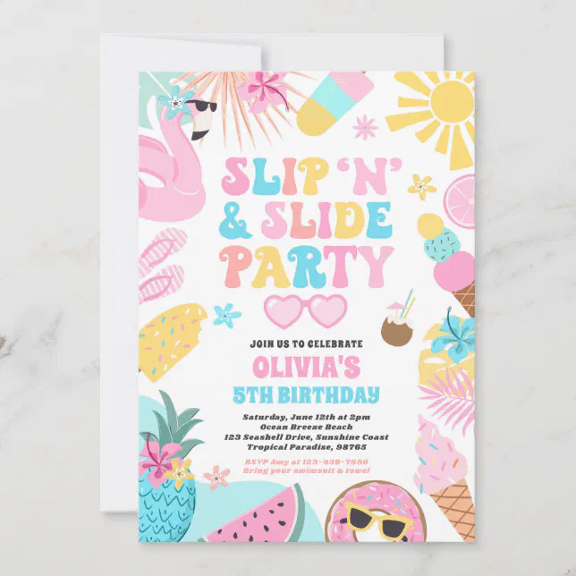 Slip 'n' Slide Splash Pad Summer Birthday Party Invitation | Zazzle
