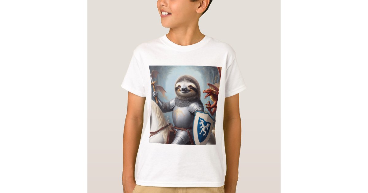 Sloth Knight Fighting Dragons T-Shirt | Zazzle