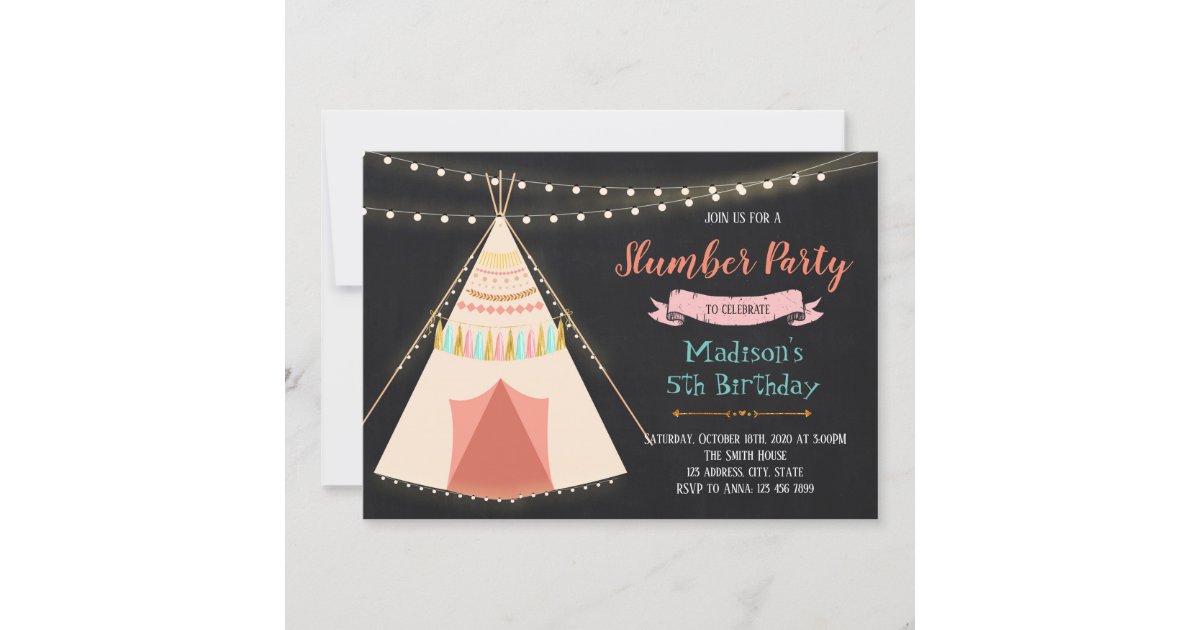 Slumber tent birthday party invitation | Zazzle