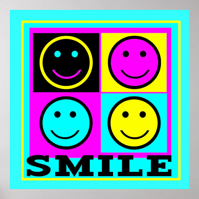 SMILE cute CMYK Faces Poster | Zazzle