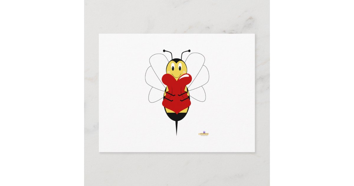 Smiling Bumble Bee Hugs Heart Postcard | Zazzle