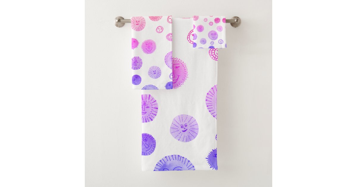 Smiling Suns Watercolor Whimsical Weird Pattern Bath Towel Set | Zazzle