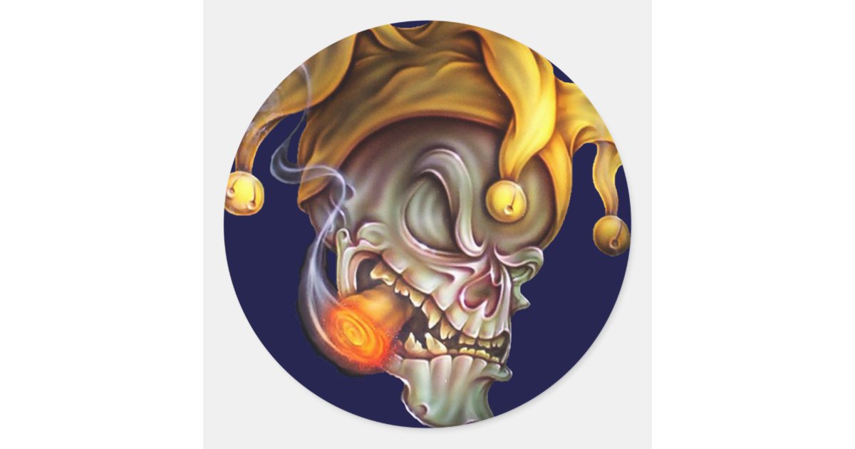 Smoking Jester Skull Classic Round Sticker | Zazzle