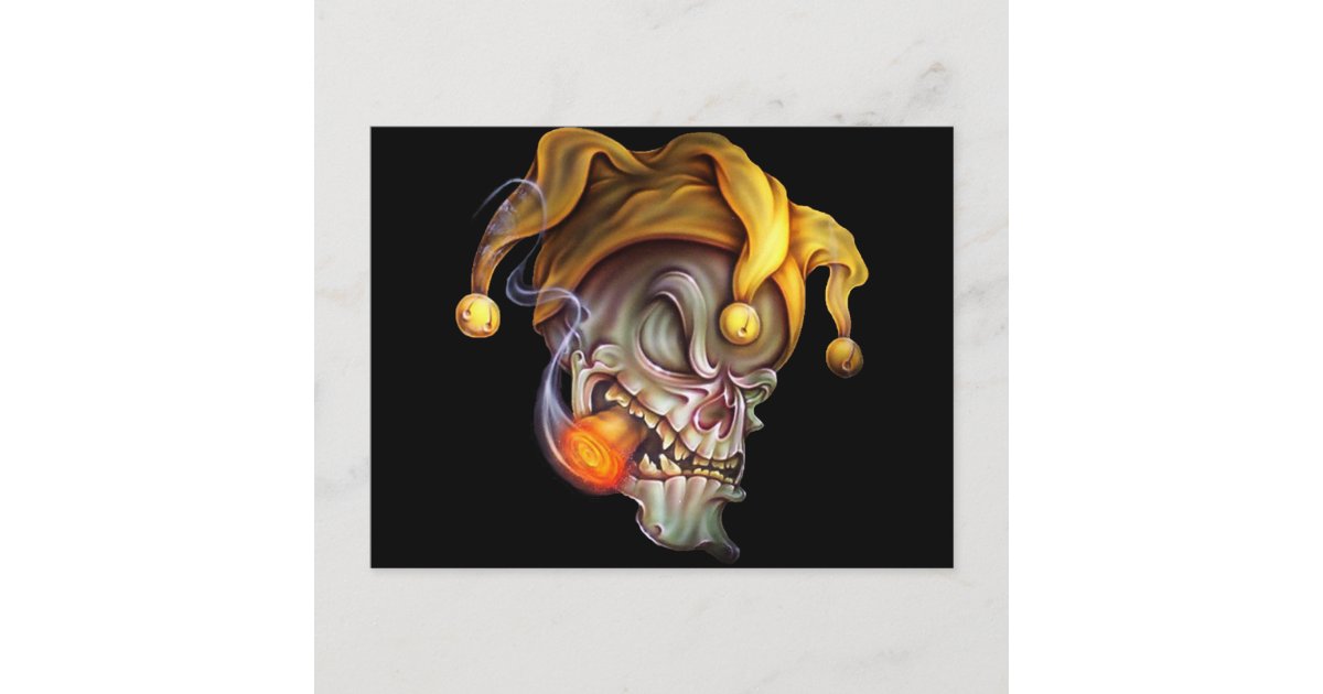 Smoking Jester Skull Postcard | Zazzle