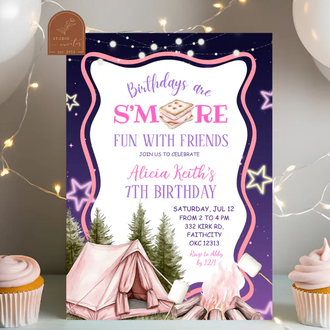 Smore Fun With Friends Girl Pink Invitation | Zazzle