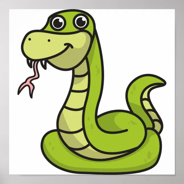 Snake cartoon gift animal snakes green poster | Zazzle