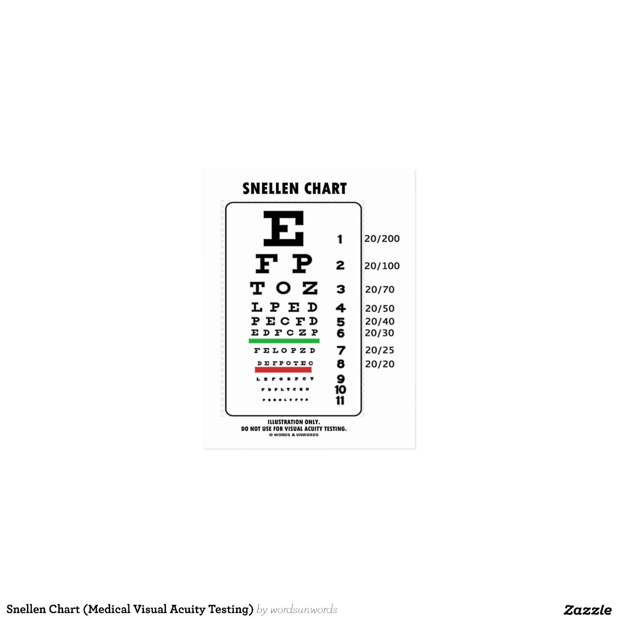 Snellen Chart (Medical Visual Acuity Testing) | Zazzle
