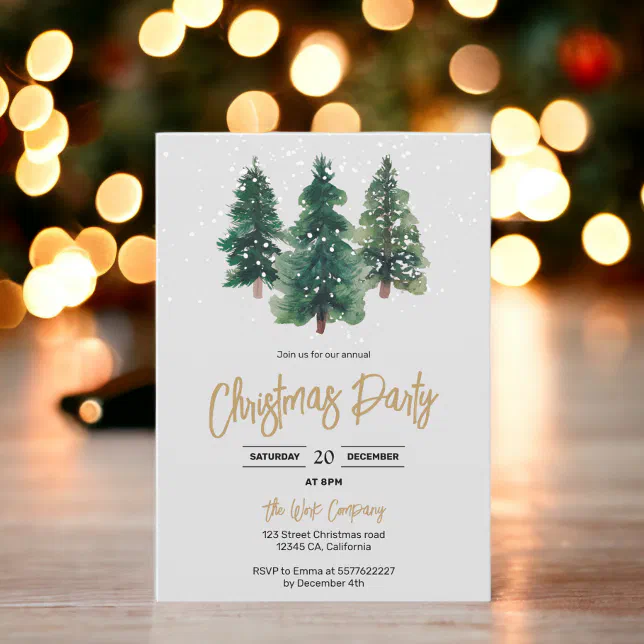 Snow elegant christmas trees corporate holiday Invitation | Zazzle