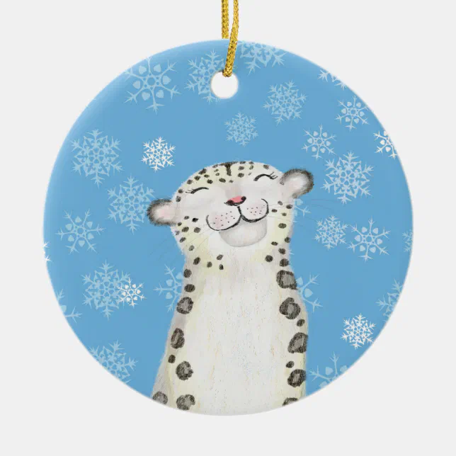 Snow leopard ceramic Christmas tree decoration | Zazzle