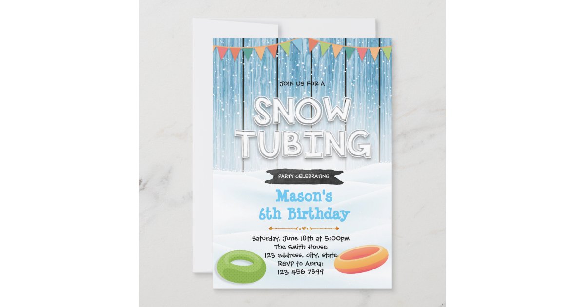 Snow tubing party birthday invitation | Zazzle