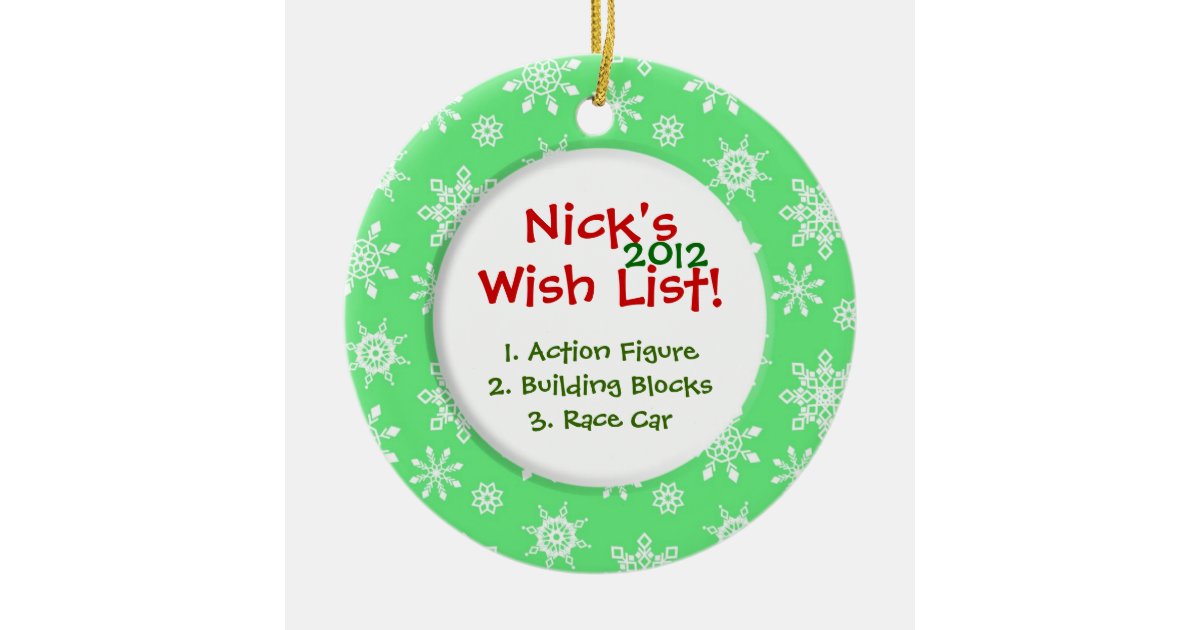 Snowflake Child's Wish List Ceramic Tree Decoration | Zazzle