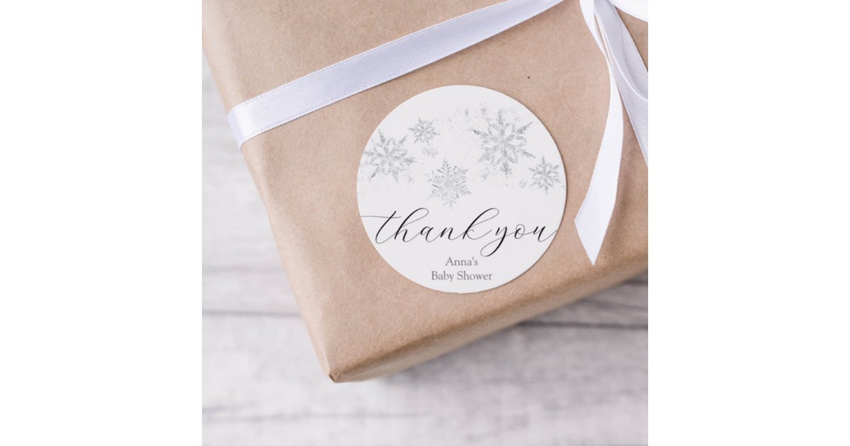 Snowflake Thank You Favour Classic Round Sticker | Zazzle