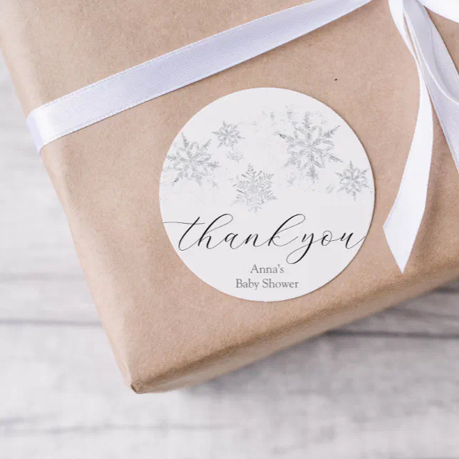 Snowflake Thank You Favour Classic Round Sticker | Zazzle